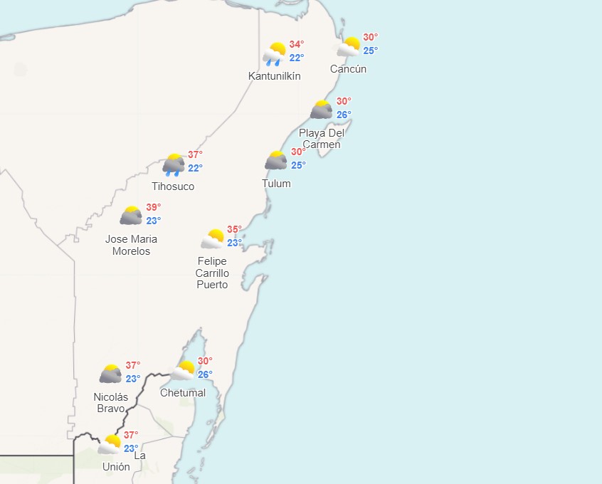 Clima para hoy en Cancún y Quintana Roo: Nublado con probabilidad de chubascos